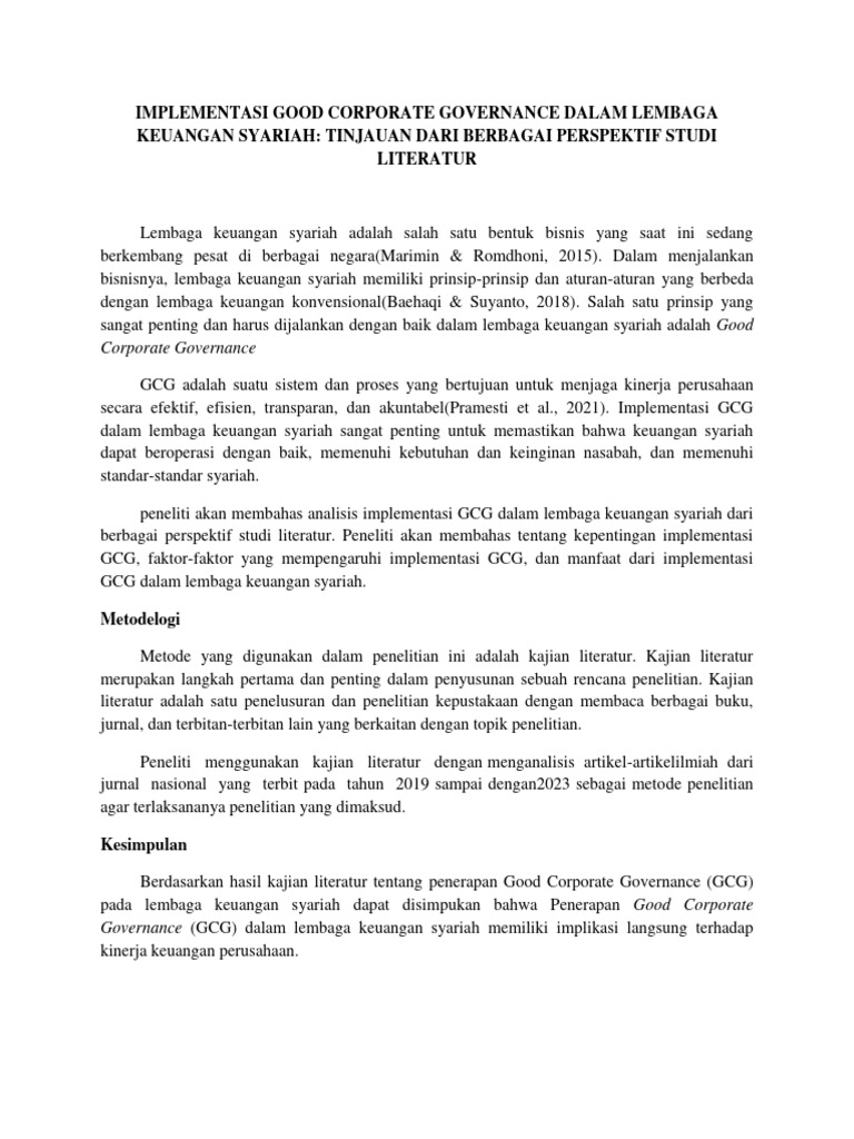 Rangkuman IMPLEMENTASI GOOD CORPORATE GOVERNANCE DALAM LEMBAGA KEUANGAN SYARIAH | PDF