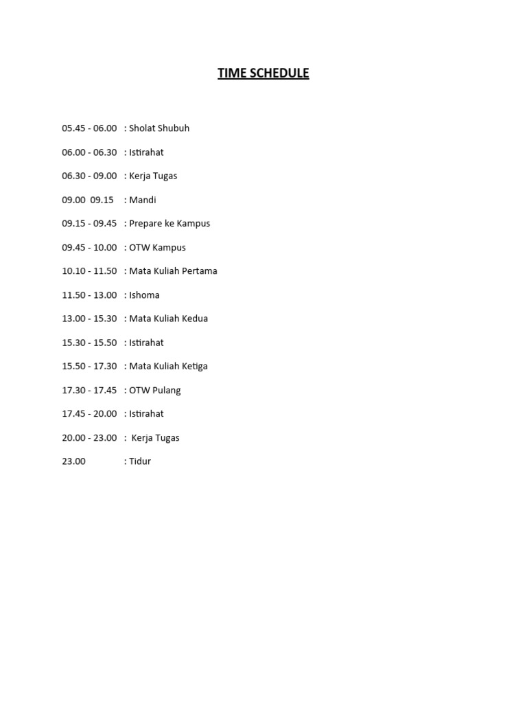 Time Schedule | PDF | Career & Growth