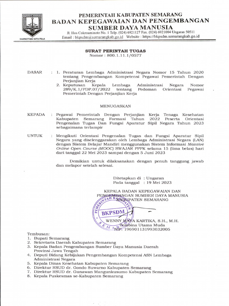 Surat Tugas Pelaksanaan Mooc 2023 p3k Nakes | PDF