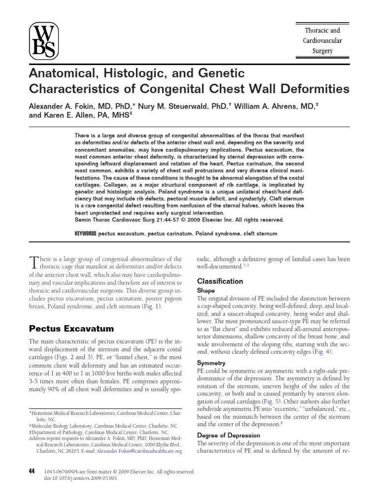 Anatomical, Histologic, and Genetic Characteristics of Congenital Chest ...