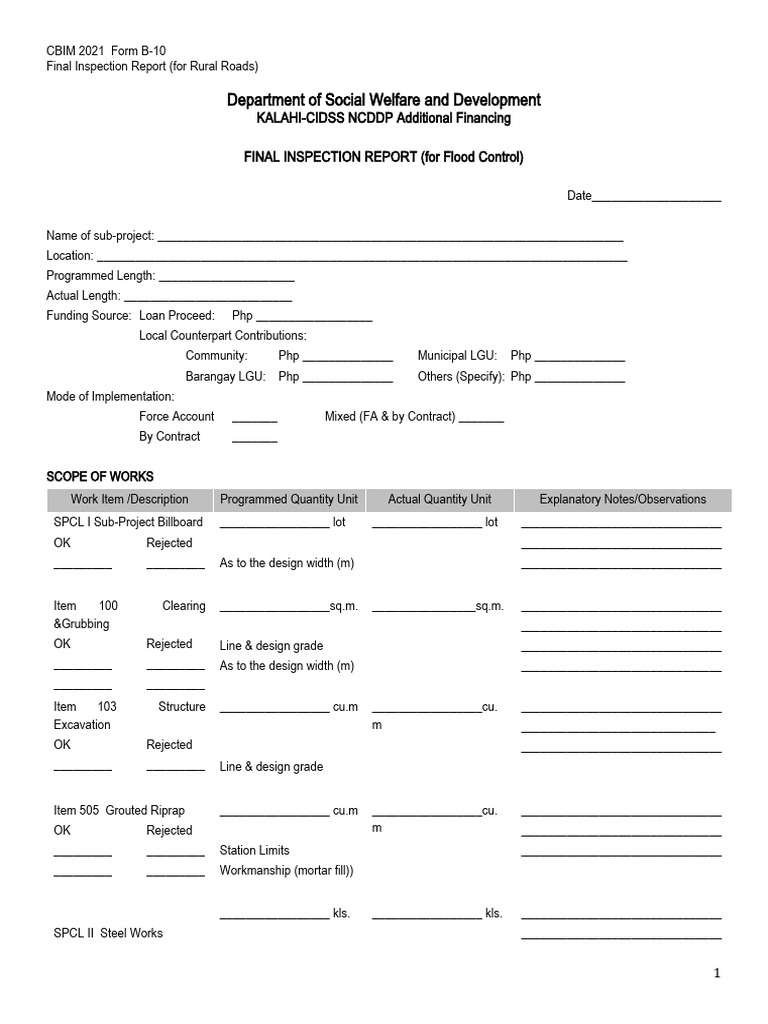 CBIM 2021 Form B-09 - Final Inspection Report For Flood Control | PDF