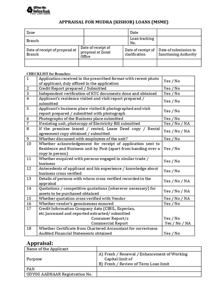 Mudra Kishor Loans Appraisal Format | PDF