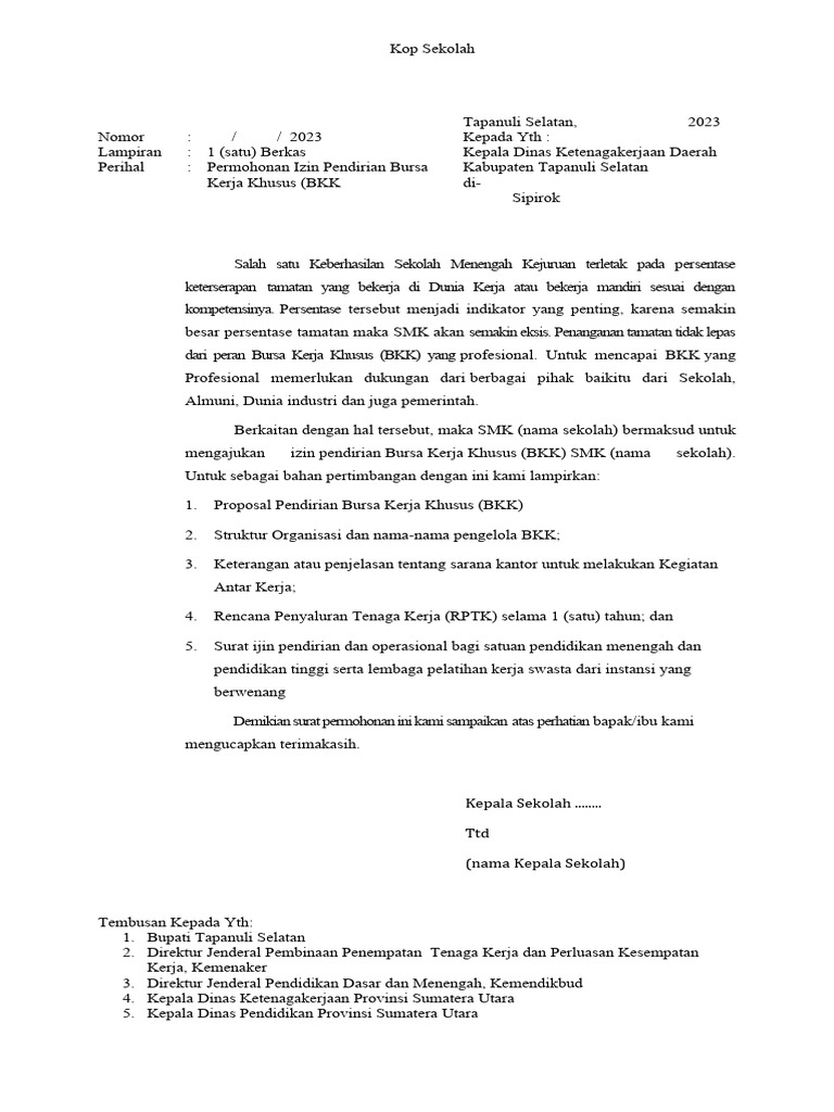 Contoh Surat Permohonan BKK | PDF