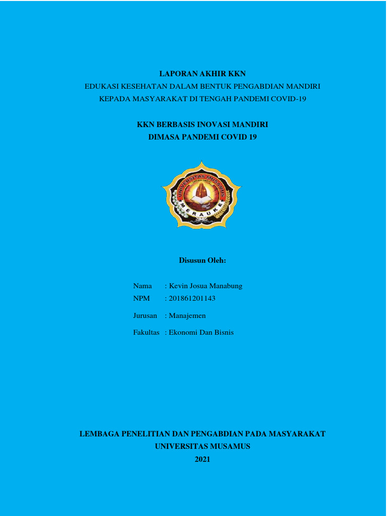 Laporan Akhir KKN Kevin Josua Manabung Jurusan Manajemen NPM 201861201143 Kelompok 15 | PDF