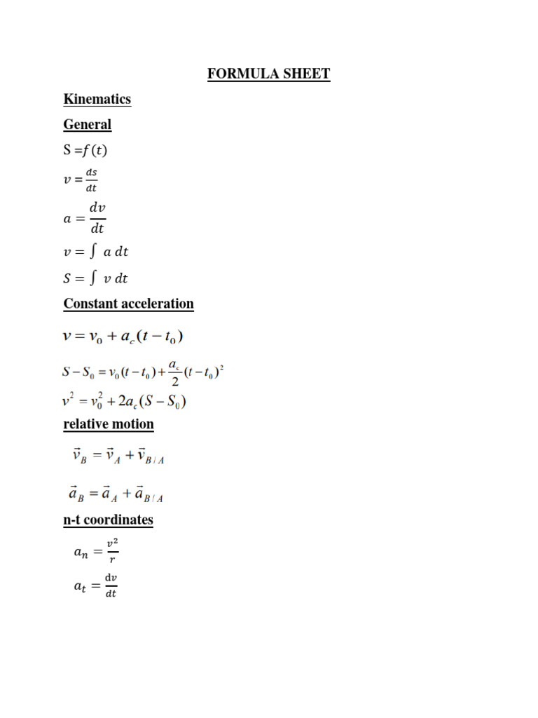 Formula Sheet | PDF
