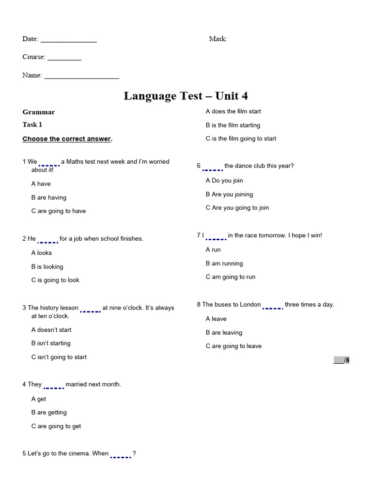 Unit 4 English Language Test | PDF