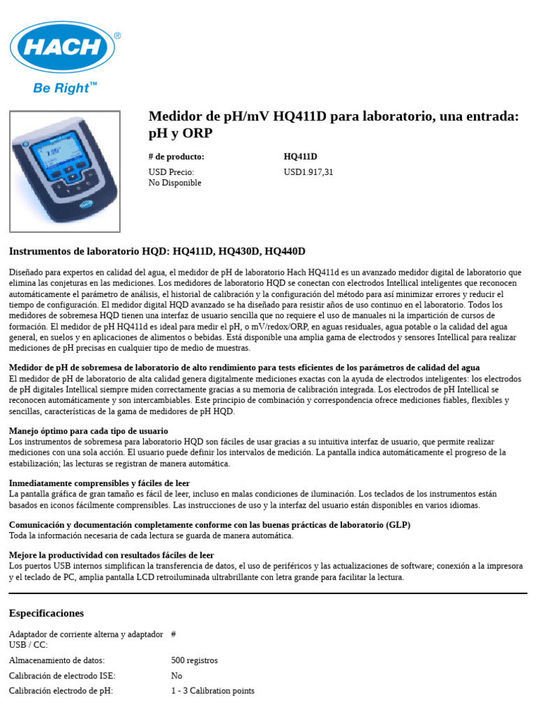 Medidor de pH HQ411D para laboratorio | PDF | Laboratorios | USB