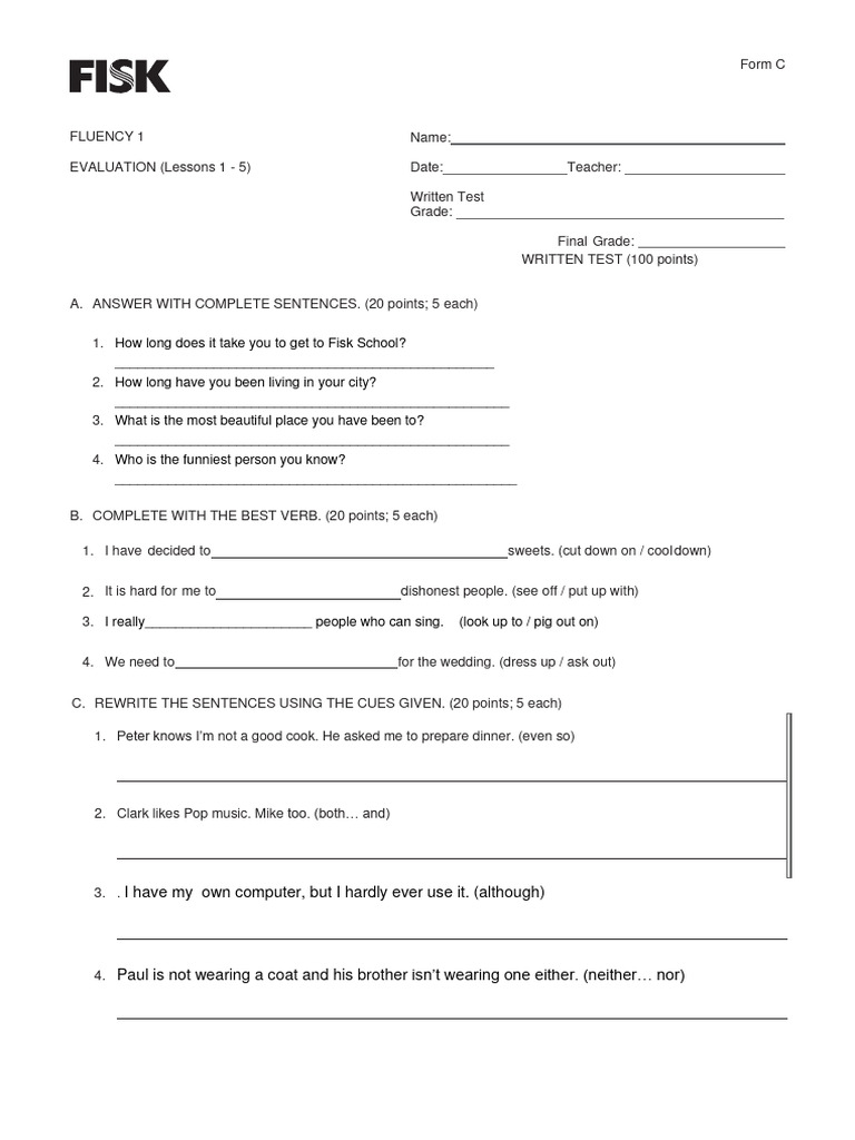 Fluency 1 1 5 Form C Pdf