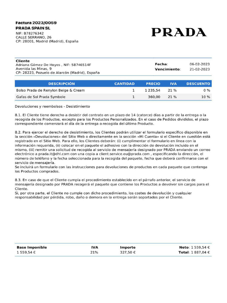 Factura Prada Adrianagomezdehoyos | PDF