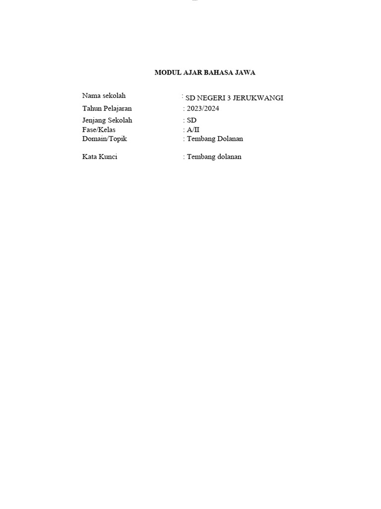 Modul Ajar B Jawa Kelas 2 Tembang Dolanan | PDF