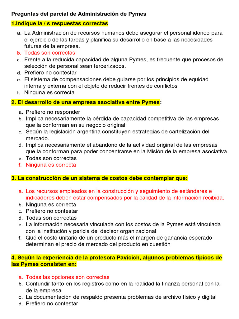 Preguntas Del Seudo Parcial de Adm de Pymes 2021 | PDF | Negocios