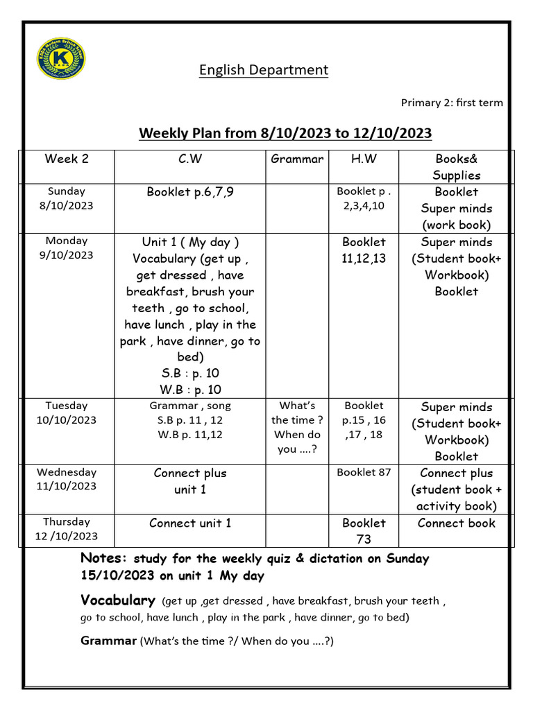 Weekly Plan 2 G.2 | PDF