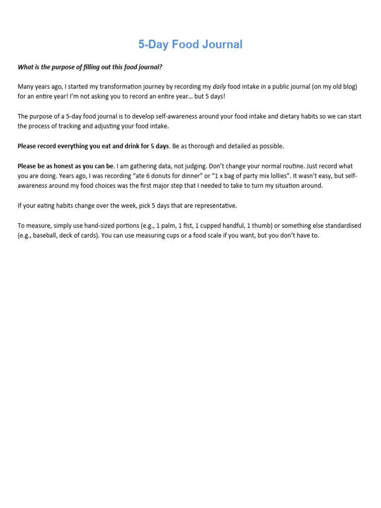 5-Day Food Journal | PDF | Cooking, Food & Wine