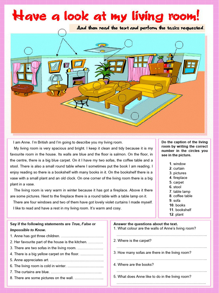 Have A Look at My Living Room Reading Comprehension Exercises - 9777 | PDF