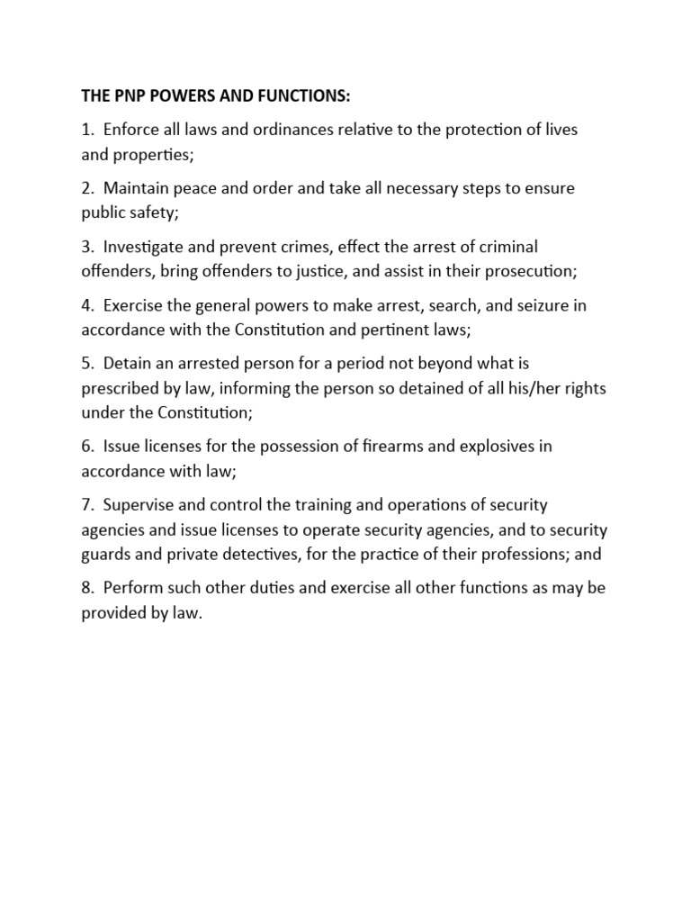 I. The PNP Powers and Functions | PDF | Social Science | Law
