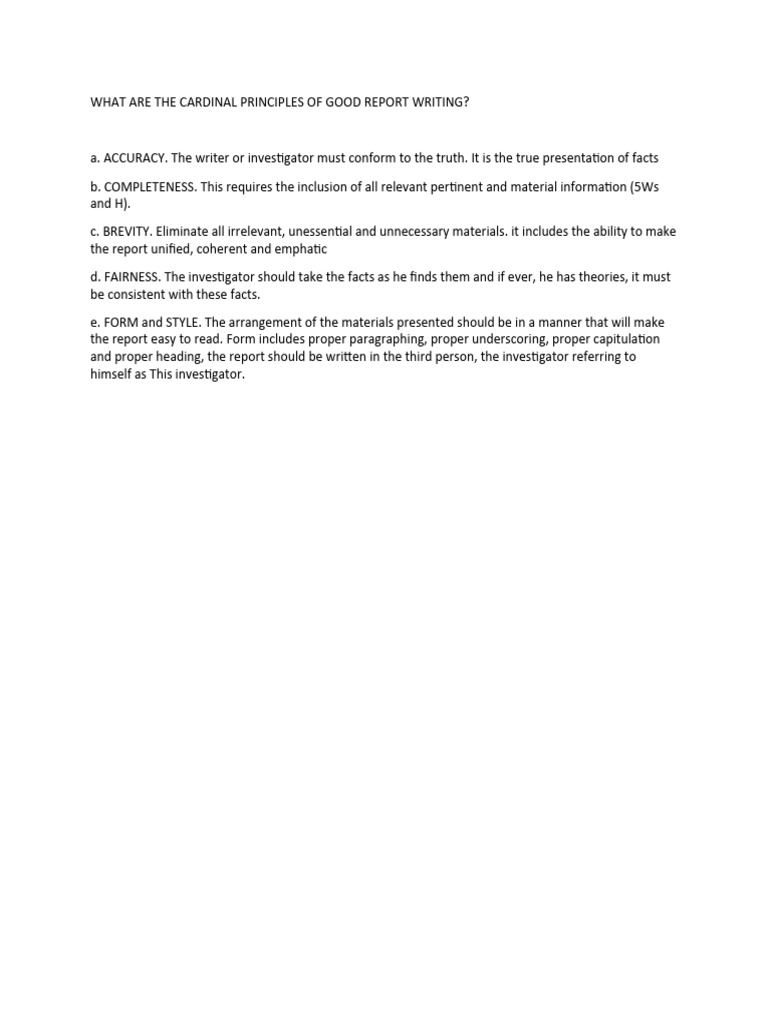 What Are The Cardinal Principles of Good Report Writing | PDF