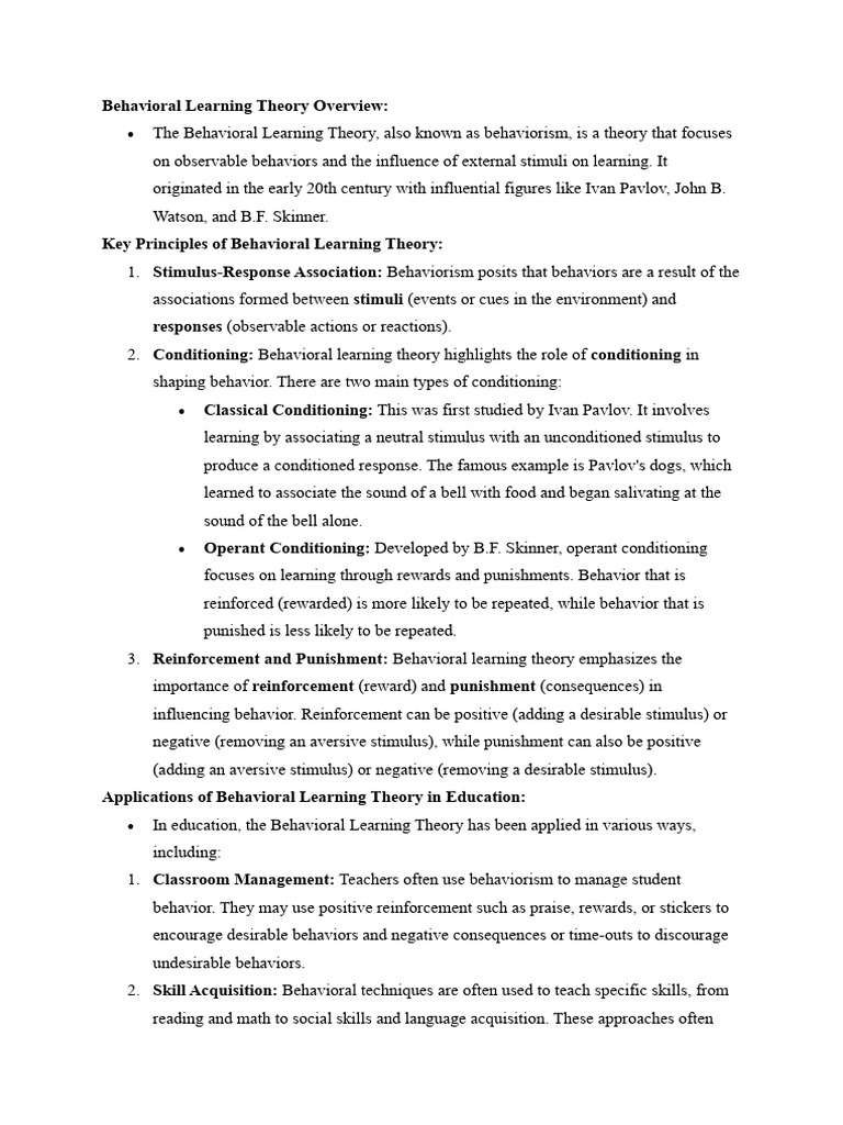 Behavioral Learning Theory Overview | PDF | Behaviorism | Learning