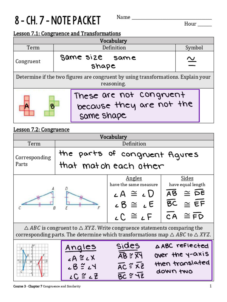 8 Ch 7 Note Packet Filled In Pdf Geometry Euclidean Geometry 