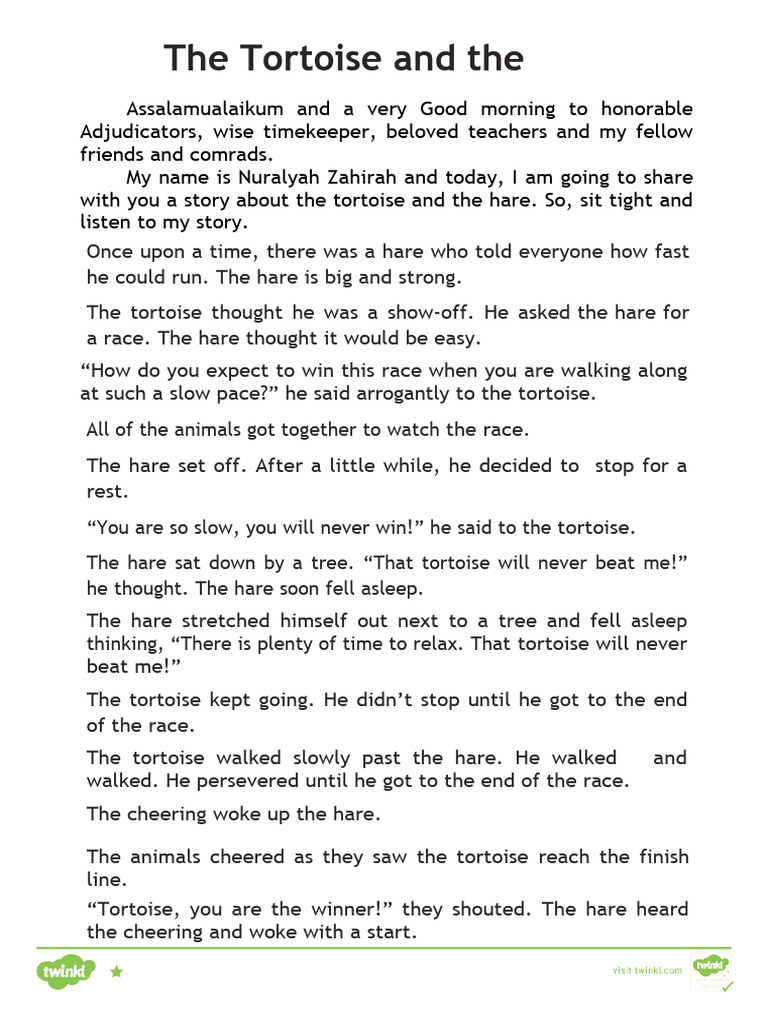 The Tortoise and The Hare Story PDF | PDF