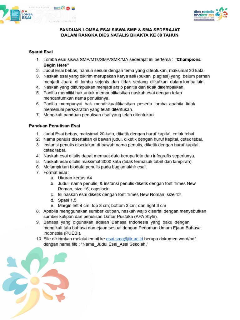 Panduan Lomba Esai Siswa | PDF