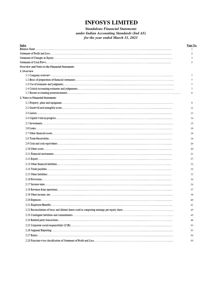 Infosys Financial Statements 2023 | PDF | Equity (Finance) | Expense