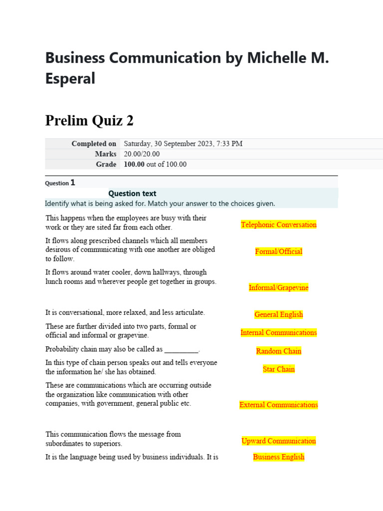 Business Communication Prelim Q2 | PDF | Communication | Human Communication
