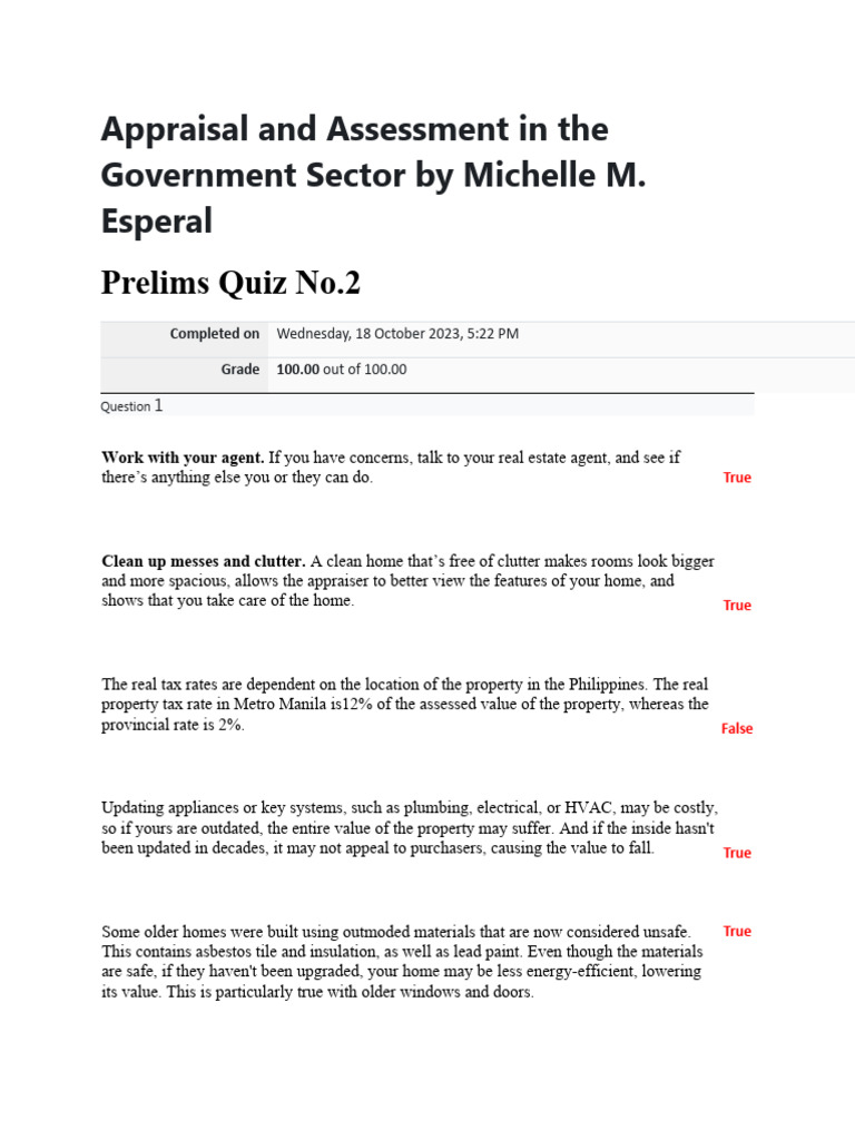 Appraisal and Assessment in The Government Sector Prelim Q2 | PDF | Mortgage Loan | Real Estate ...