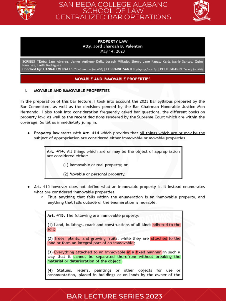 (6 of 7) SBCA CBO BAR LECTURE NOTES 2023 - Property Law (Atty. Jord ...