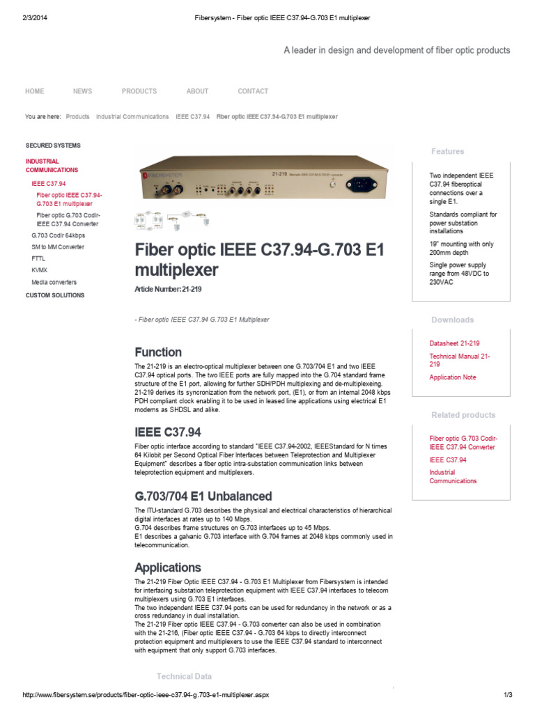 Fibersystem Fiber Optic Ieee C37 94 G Pdf Computer Engineering