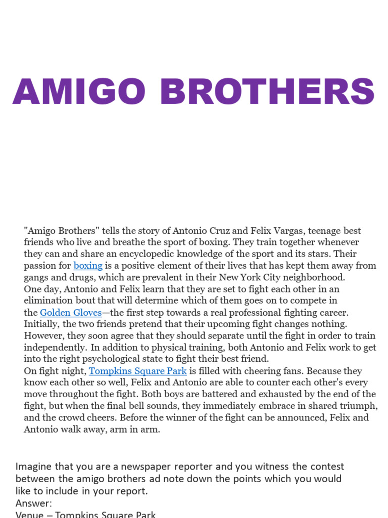 Amigo Brothers: A Fight of Friendship | PDF