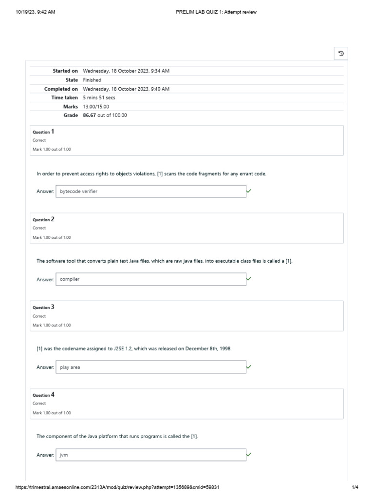 PRELIM LAB QUIZ 1 - Attempt Reviewadadawasd | Download Free PDF | Java ...