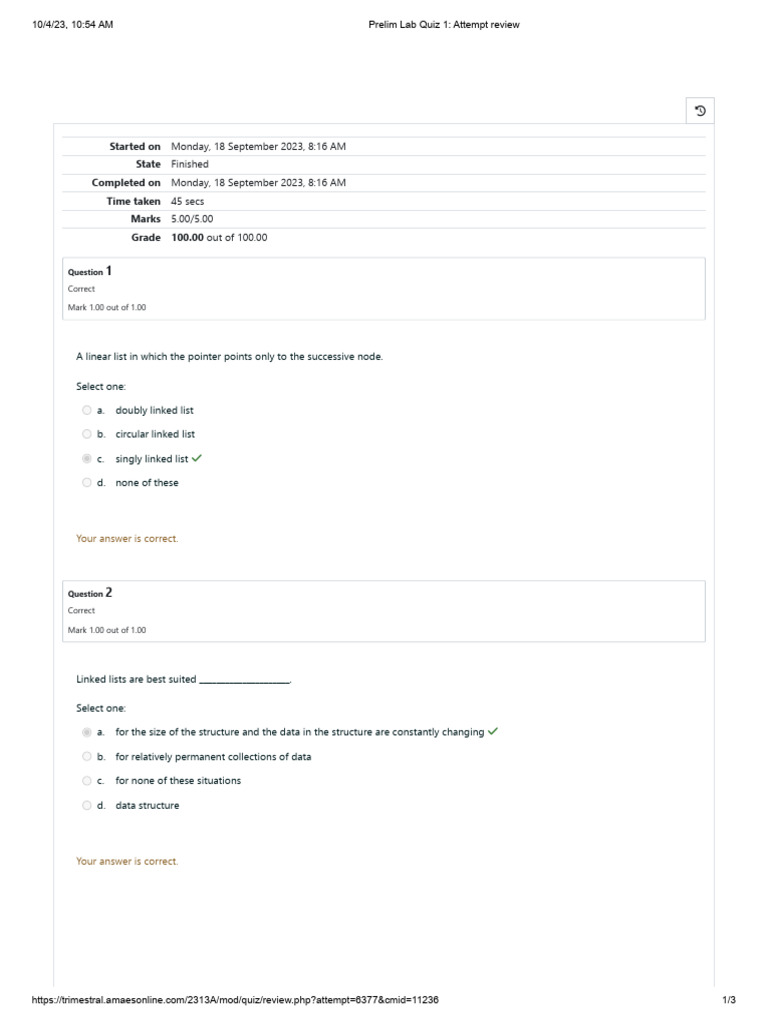 Prelim Lab Quiz 1 - Attempt Review | PDF | Algorithms And Data Structures | Computer Programming