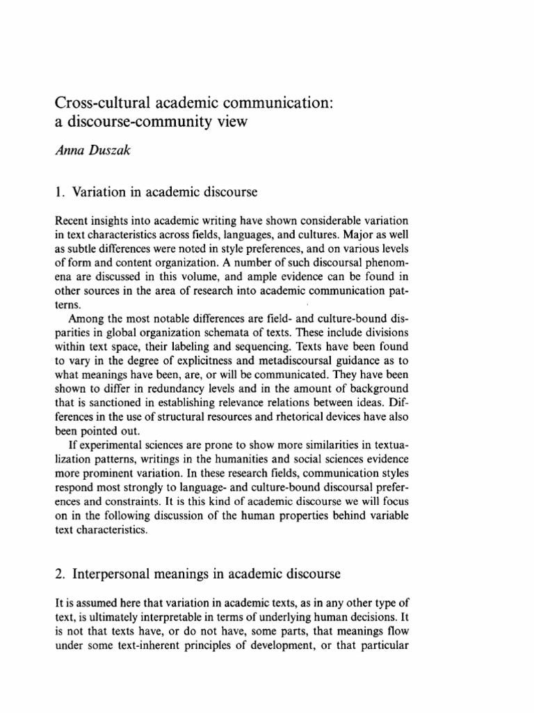 Cross-Cultural Variations in Academic Discourse | PDF | Expert ...