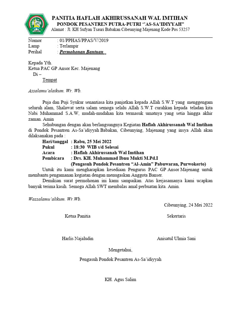 Permohonan Bantuan Pengamanan Banser | PDF