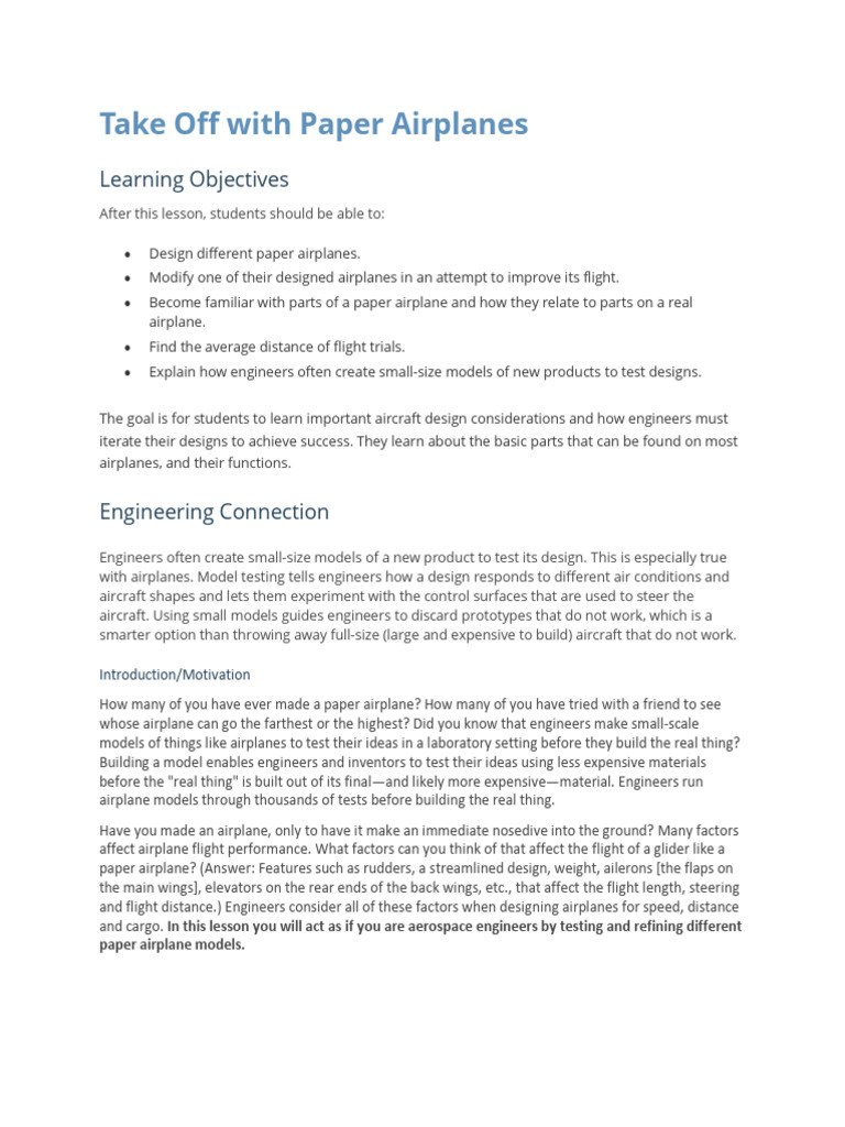 Take Off With Paper Airplanes Instructions PDF | PDF