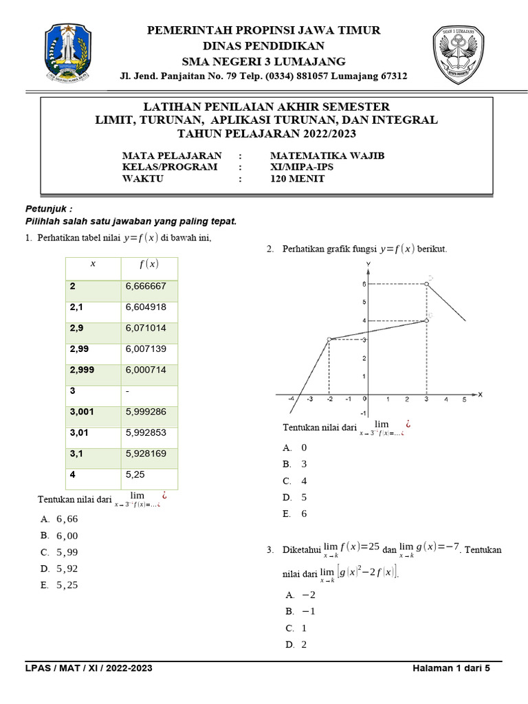 Latihan Soal Pas Matematika Wajib Kelas Xi | PDF