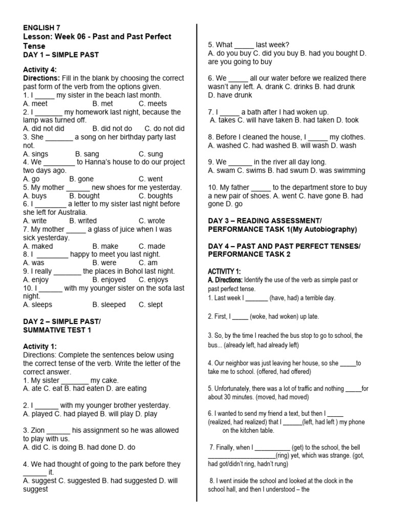 W06 Past - Perfect Tenses PT | PDF