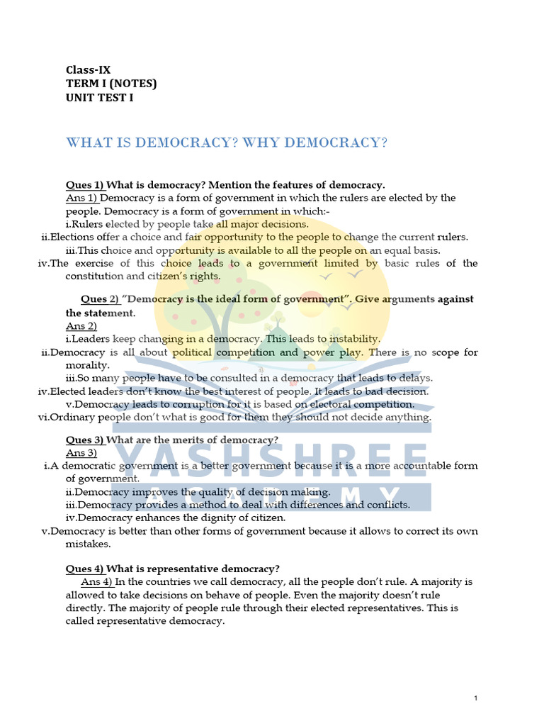Grade 9 - SST - Civics - Ch2. What Is Democracy | PDF