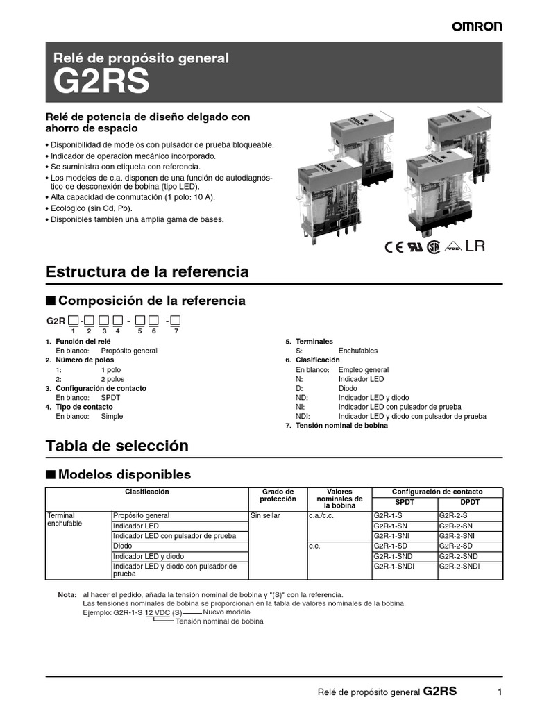 Relé de Propósito general+G2RS+Datasheet | PDF | Diodo emisor de luz | Relé