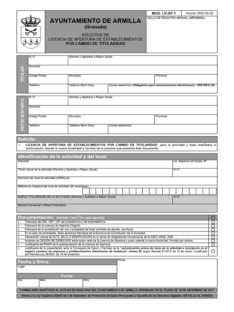 Solicitud de Licencia de Apertura Armilla | PDF