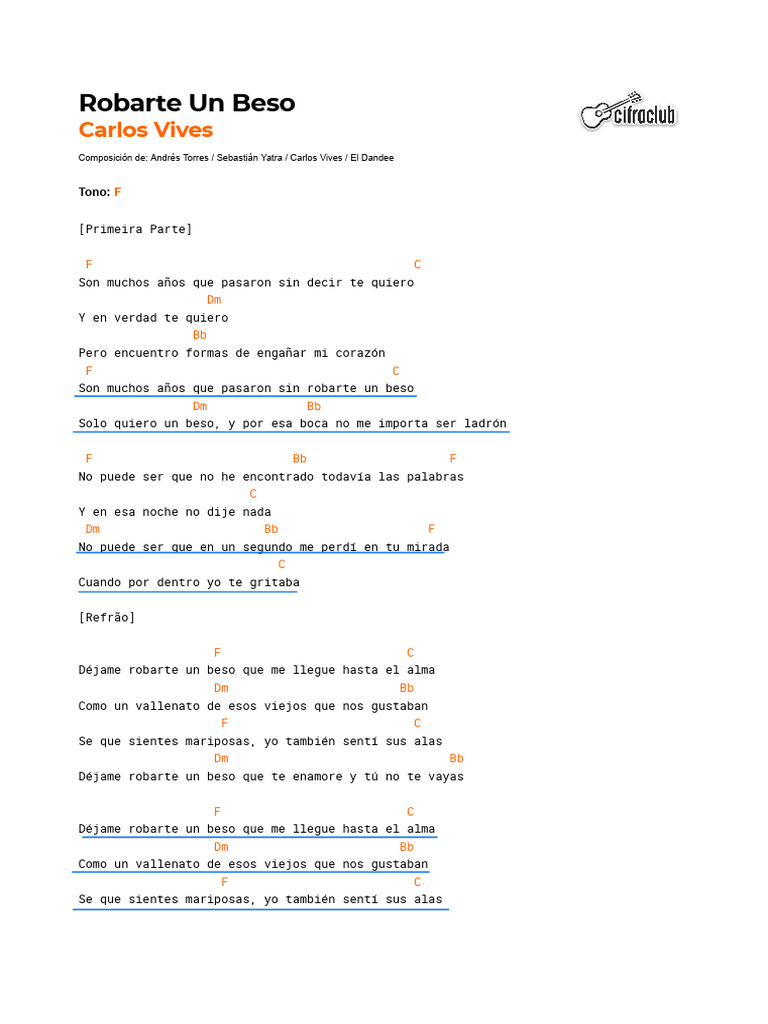Carlos Vives - Robarte Un Beso | PDF