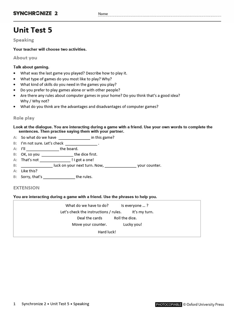 Sync2 U5 Speaking | PDF