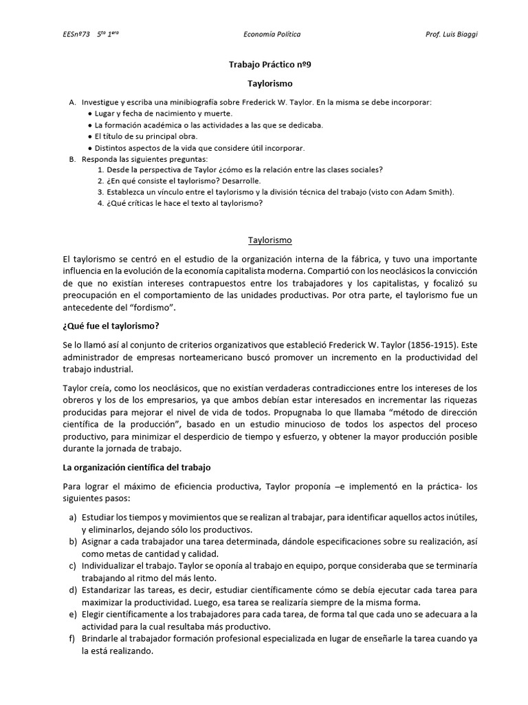 TP9 Taylorismo | PDF