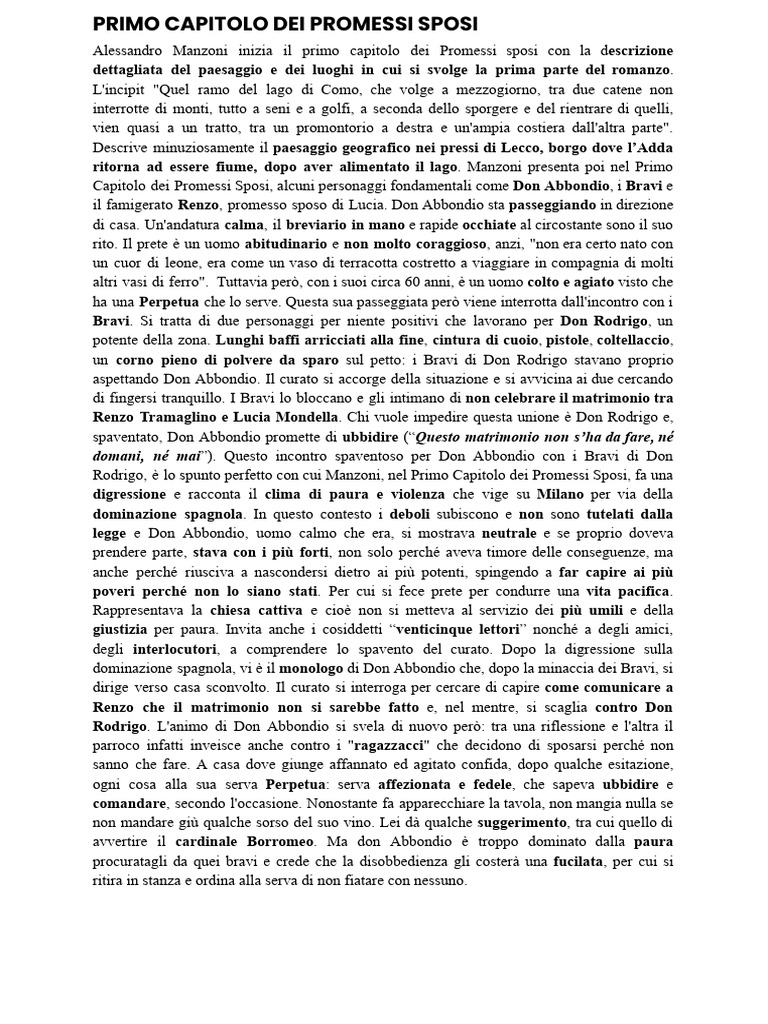 Primo Capitolo Sui Promessi Sposi | PDF