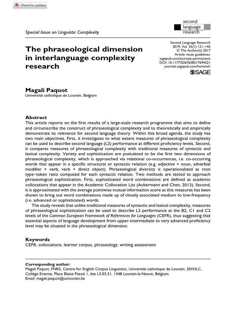 The Phraseological Dimension in Interlanguage Complexity | PDF | Syntax ...