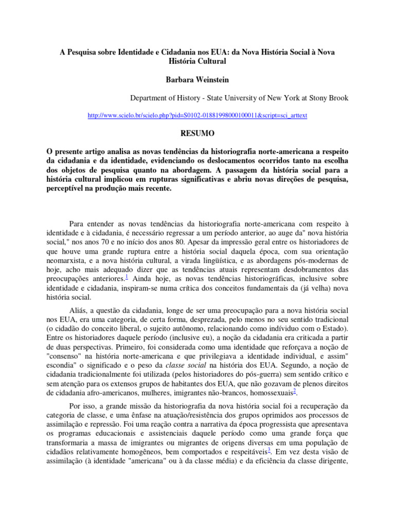 Texto 16 - Barbara Weinstein - A Pesquisa Sobre Identidade e Cidadania ...