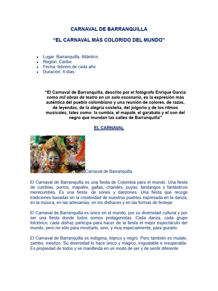 CARNAVAL DE BARRANQUILLA | PDF | Carnaval