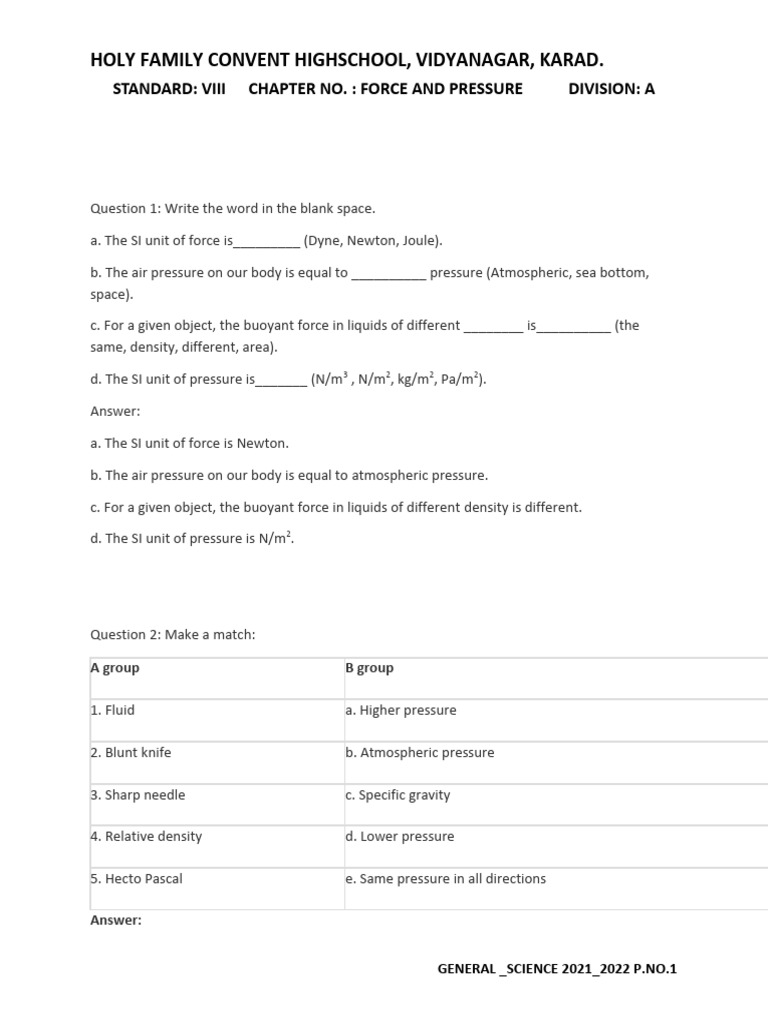 Kalpana - Viii Science 2021 - 2022 | PDF | Buoyancy | Force