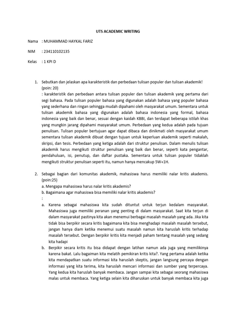 Uts Academic Writing | PDF