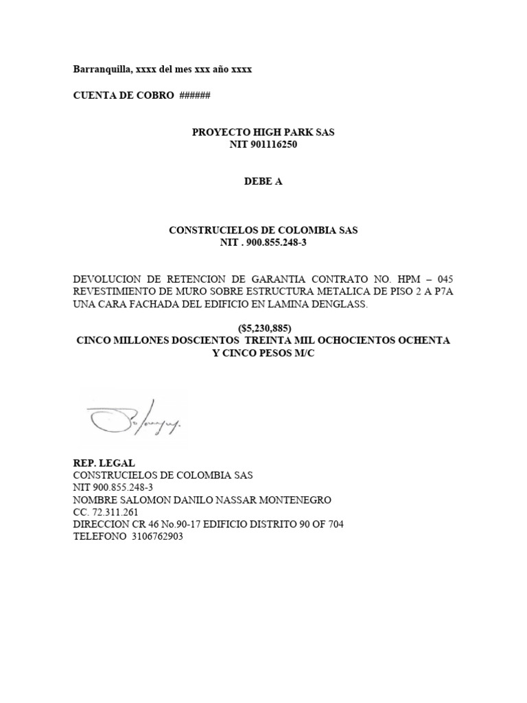 Modelo Cuenta de Cobro | PDF